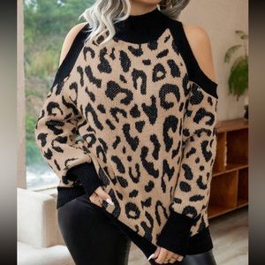 Sweaters | Comfy Plus Size Leopard Print Off Shoulder Sweater Top ...